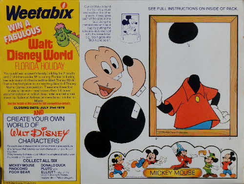 1978 Disney Characters Fun Picture & Competition Weetabix cut out ...